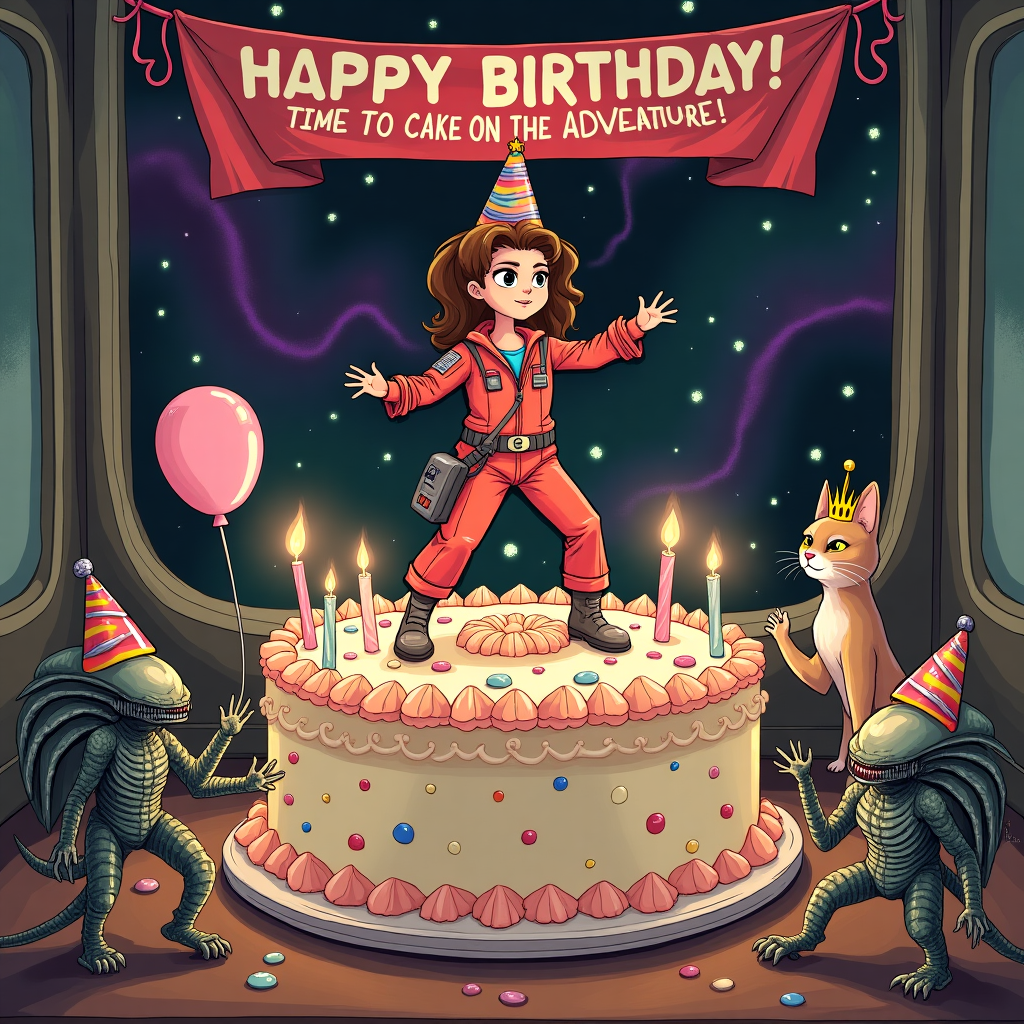 Alien Landscape Birthday Cards - Silly Robot Cards