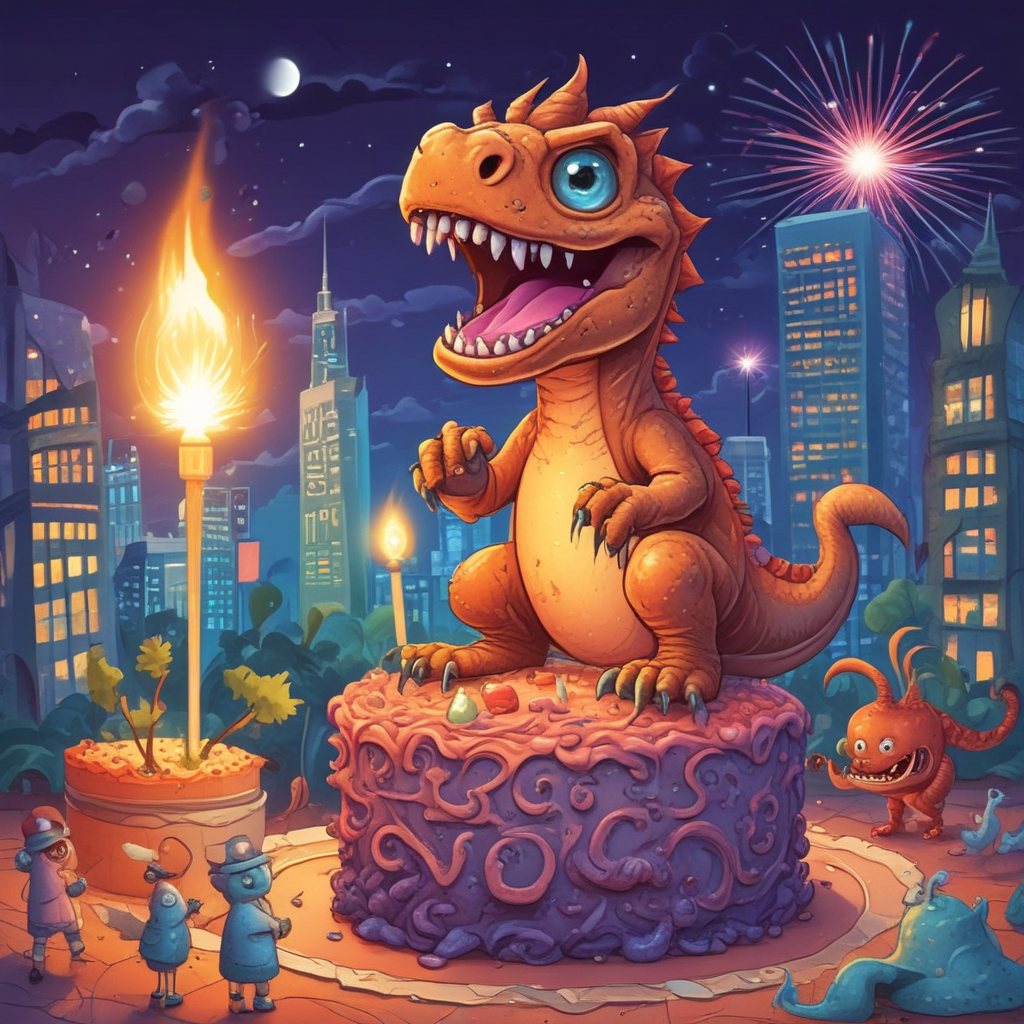 4) Birthday AI Generated Card - Godzilla using heat ray, Hobbits ...