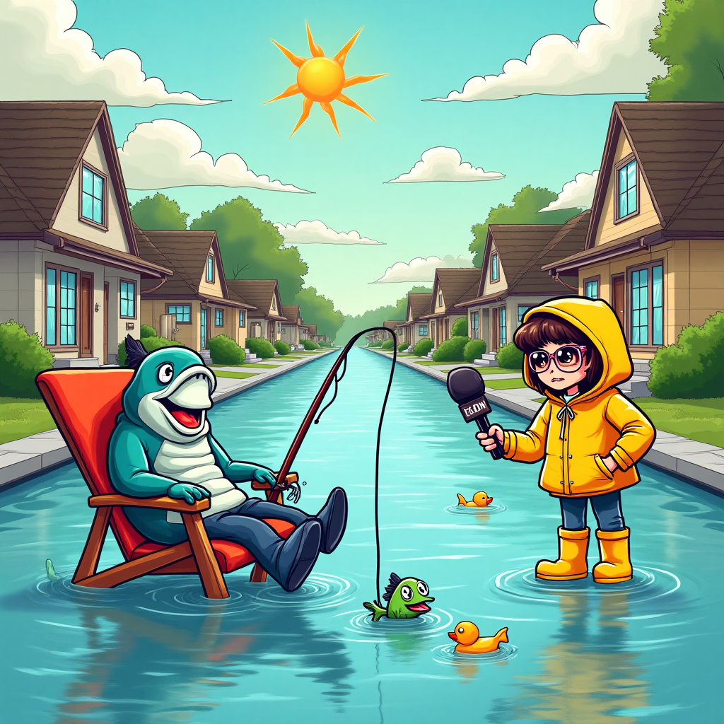 1) Birthday AI Generated Card - Reporter interviewing fishman during a ...