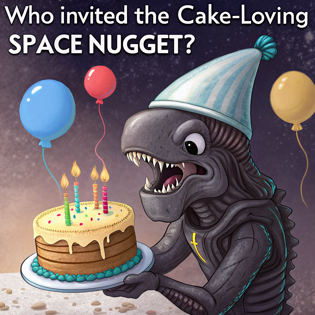1) Birthday AI Generated Card - Xenomorph, Birthday cake with blue ...