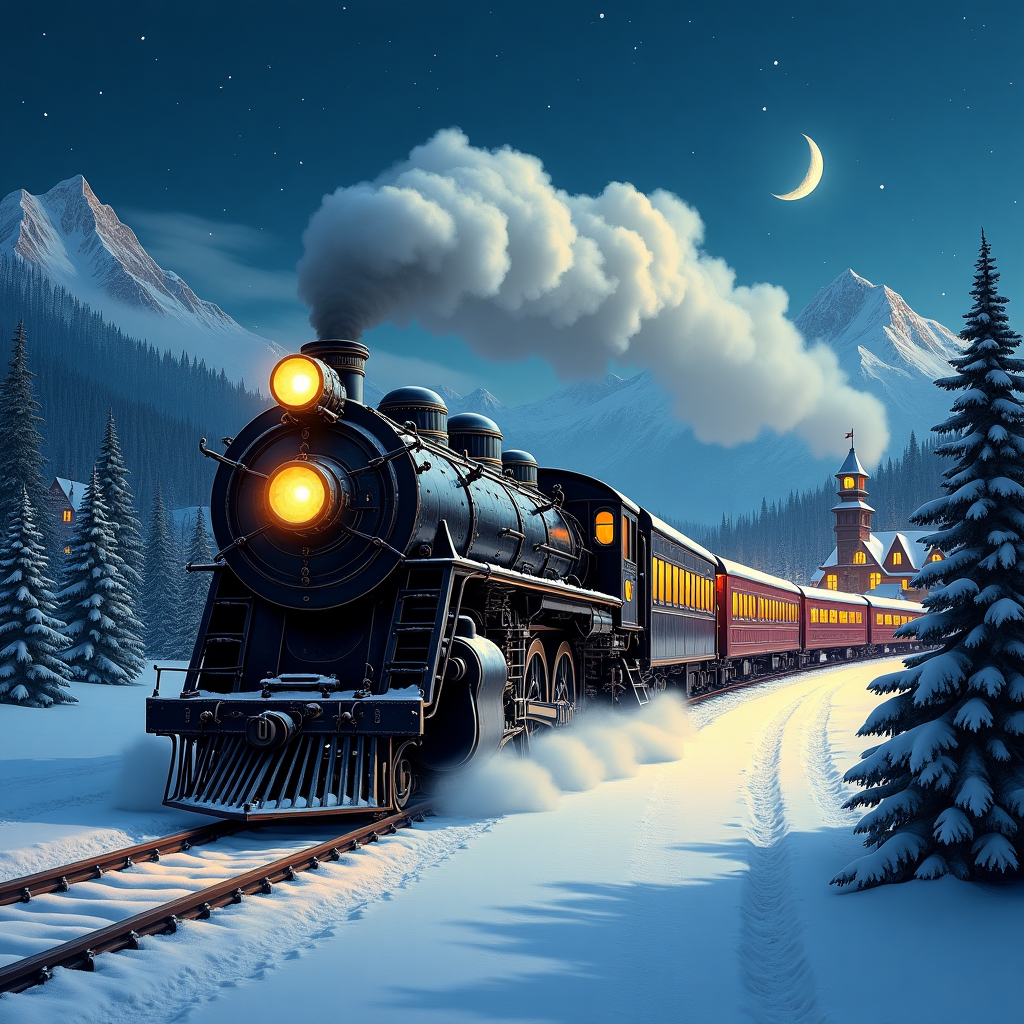 1) Christmas AI Generated Card - polar express through snowy scenery ...