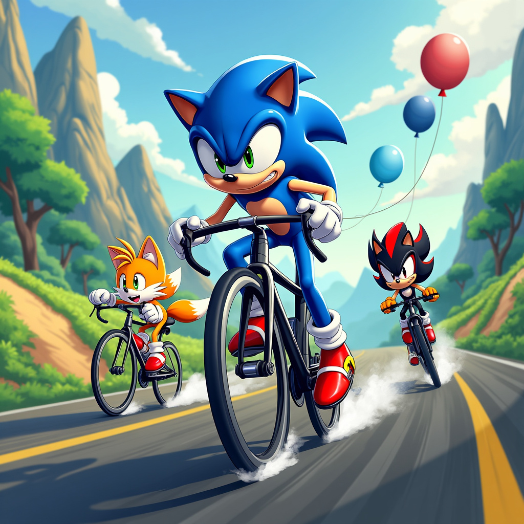2) Birthday AI Generated Card - Sonic hedgehog, Tails fox, Shadow hedgehog, Cycling, Aerodynamic ...