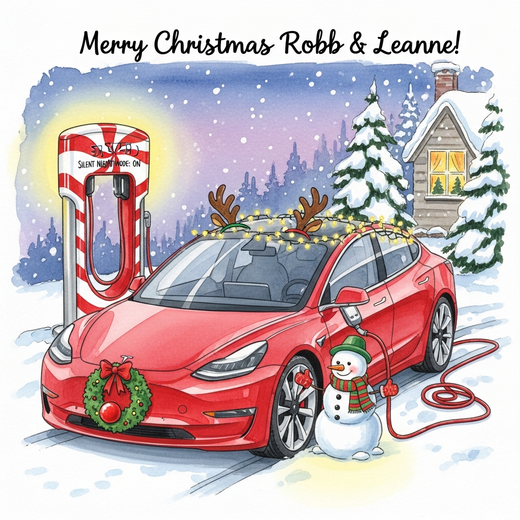 Tesla Model 3 Christmas Cards - Silly Robot Cards