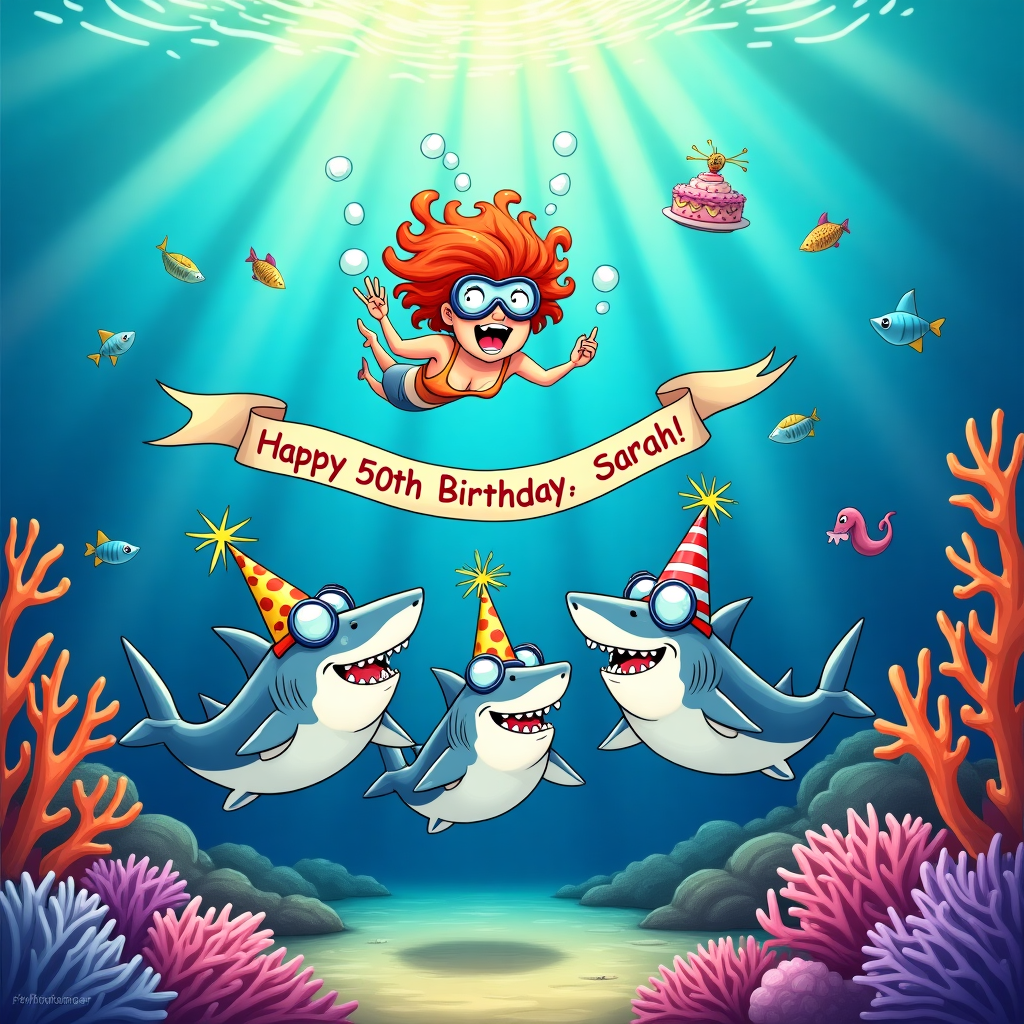 Playful Ocean Creatures Birthday Cards - Silly Robot Cards