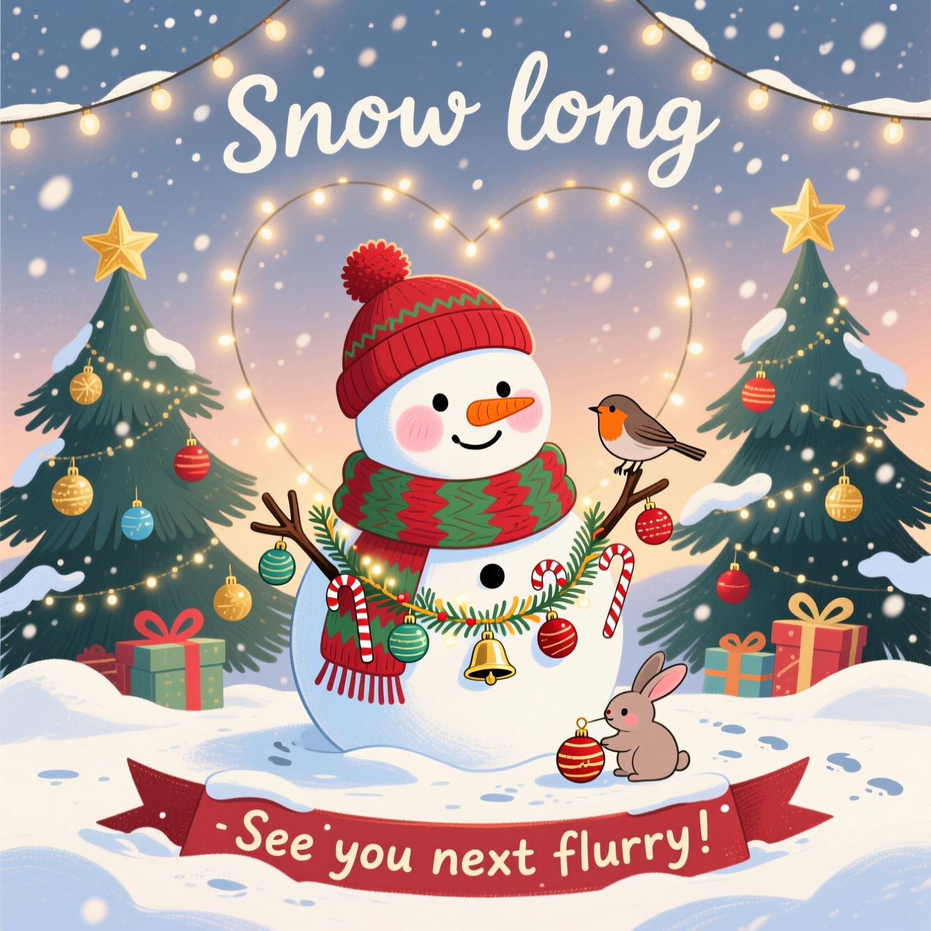 Nature and Wildlife (Robin and Bunny) Christmas Cards - Silly Robot Cards