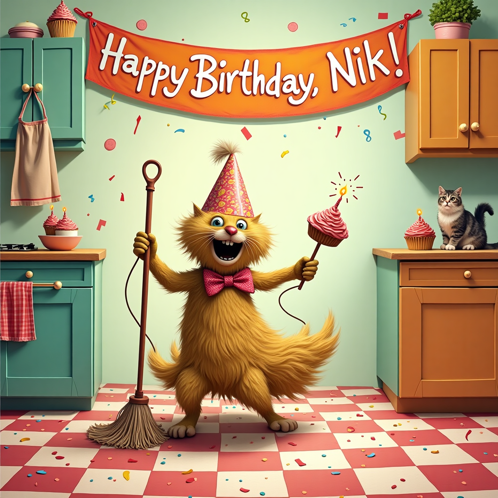 Mop Birthday Cards - Silly Robot Cards