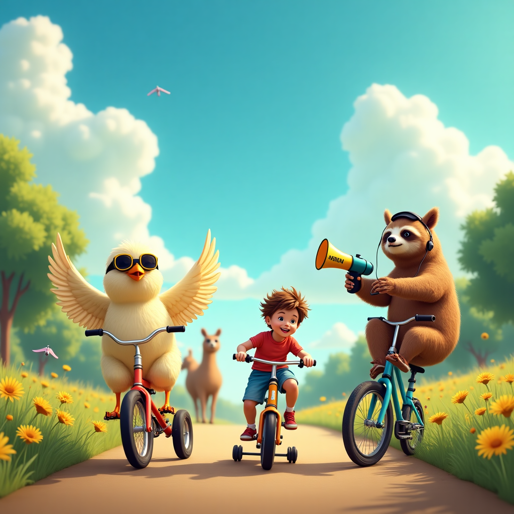 Young boy on a bike Birthday Cards - Silly Robot Cards