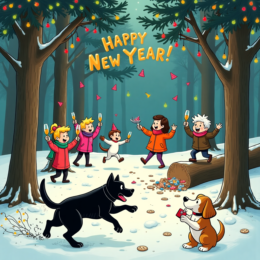 Celebration in the Woods New Year Cards - Silly Robot Cards