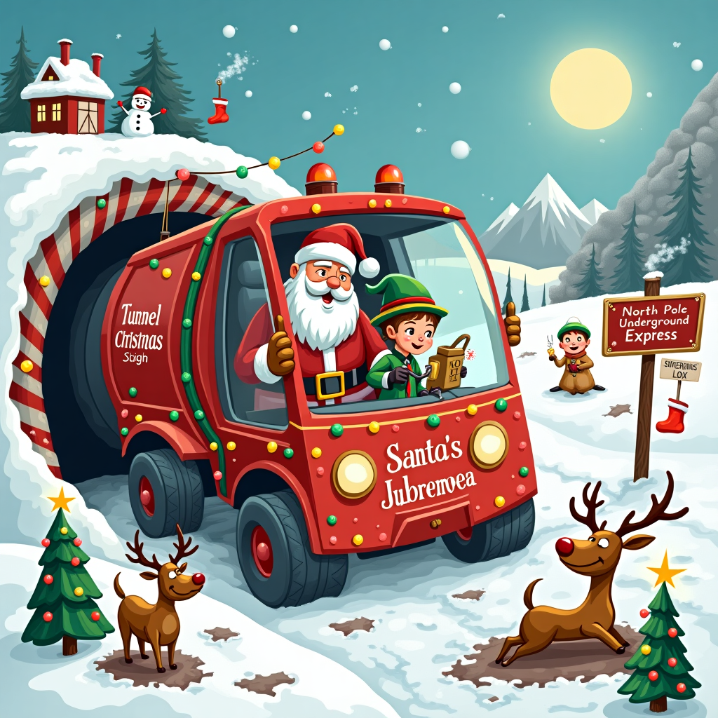 2) Christmas AI Generated Card - Santa Claus Tunnel Tunnel Boring ...
