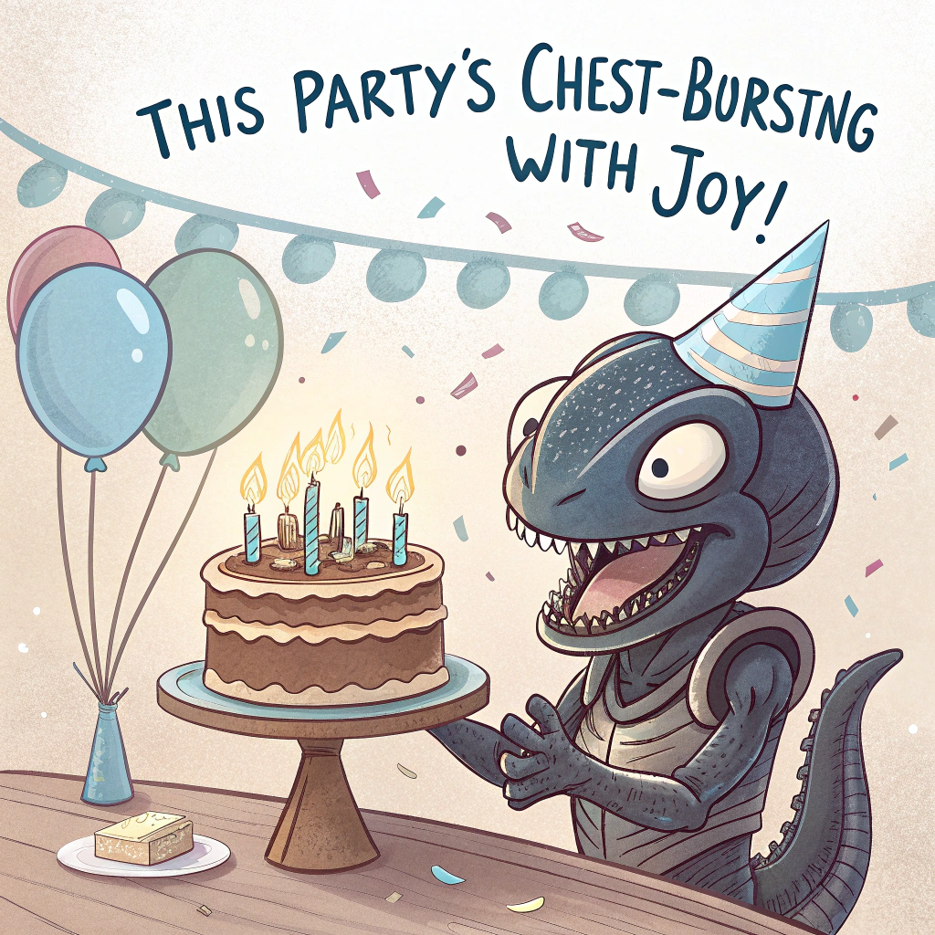 1) Birthday AI Generated Card - Xenomorph, Birthday cake with blue ...