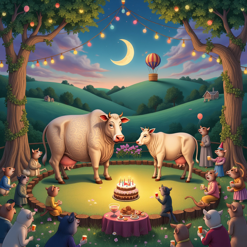 1) Birthday AI Generated Card - Sumo wrestling, Cows, and Stoats (dd681)