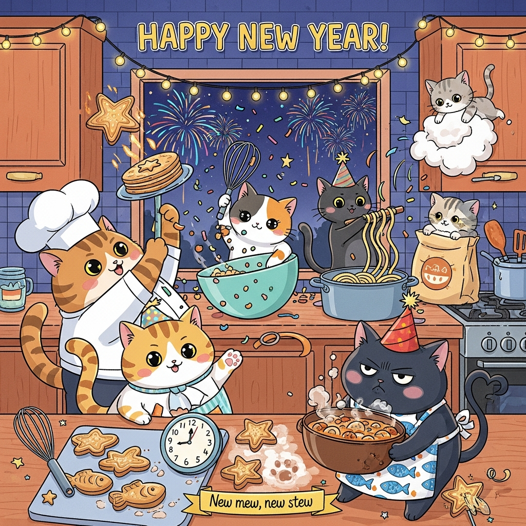 Cooking New Year Cards - Silly Robot Cards