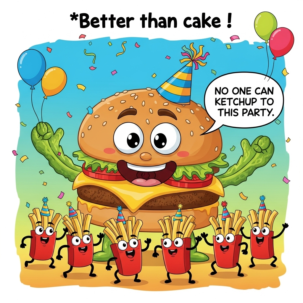 Cheeseburger Birthday Cards - Silly Robot Cards