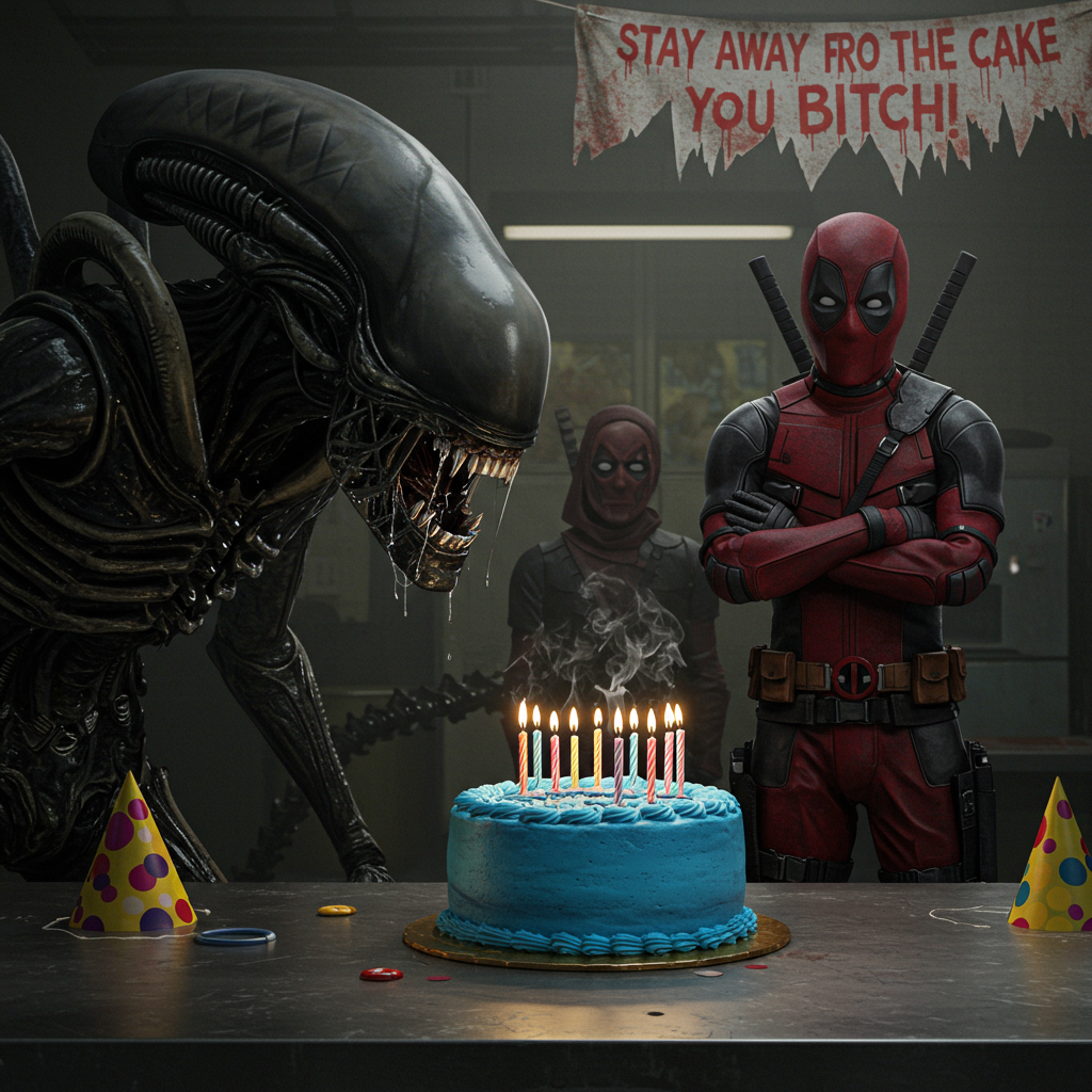 2) Birthday AI Generated Card - Deadpool, Large, scary Xenomorph ...