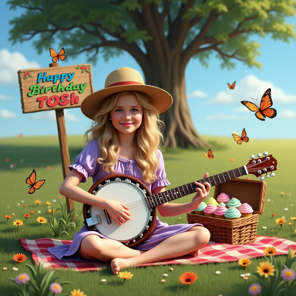 Girl with Banjo Birthday Cards - Silly Robot Cards