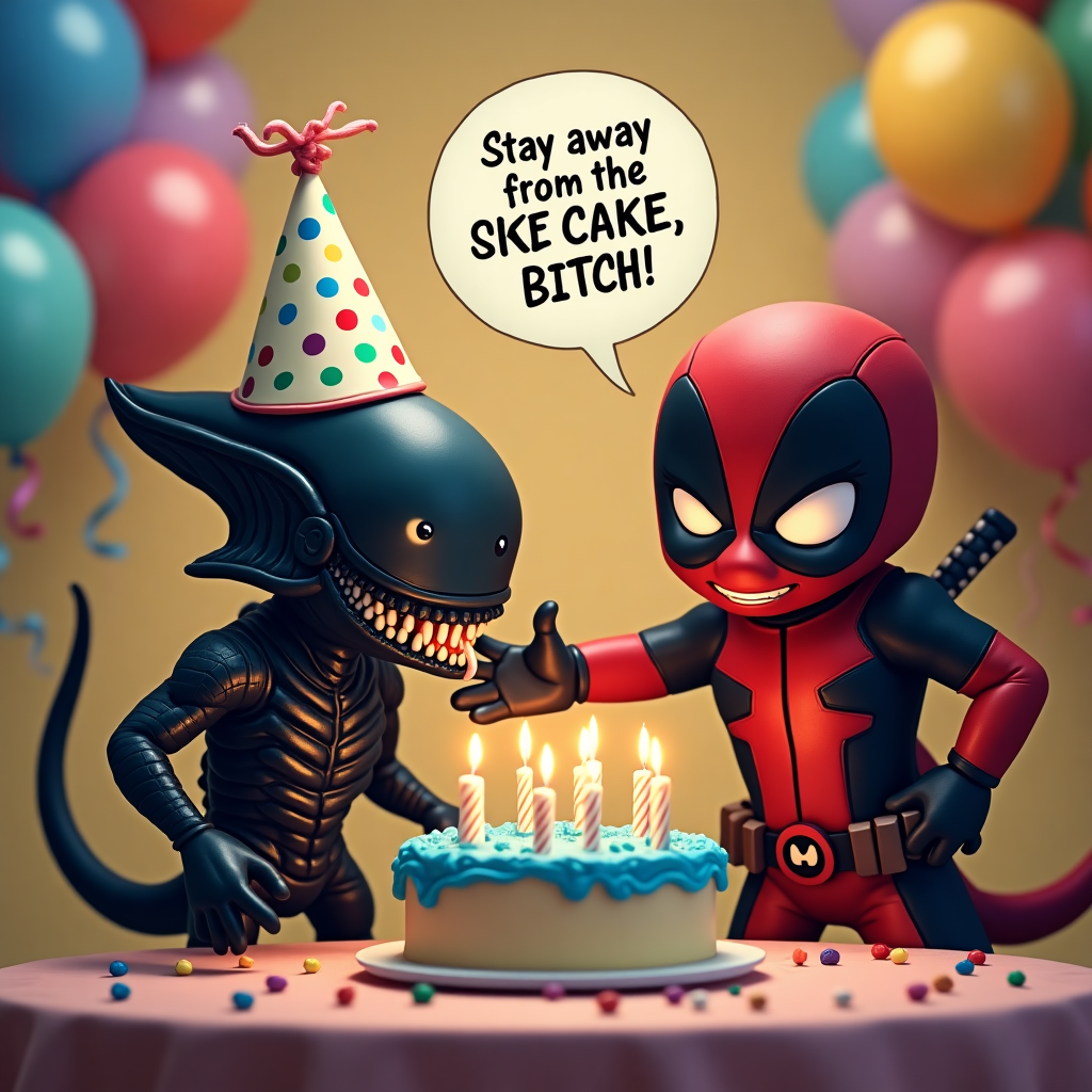 1) Birthday AI Generated Card - Xenomorph wearing party hat and ...