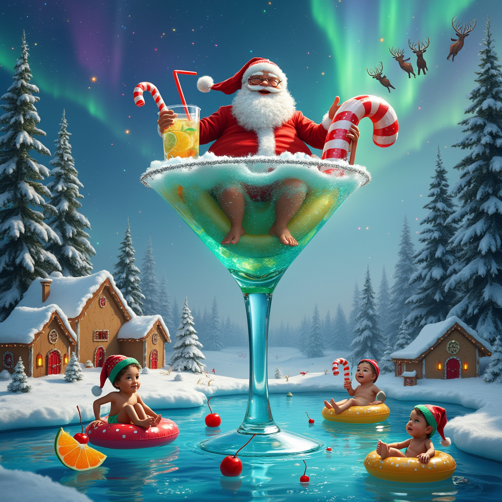 1) Christmas AI Generated Card - Cocktail , Santa, Elves, and Santa and ...