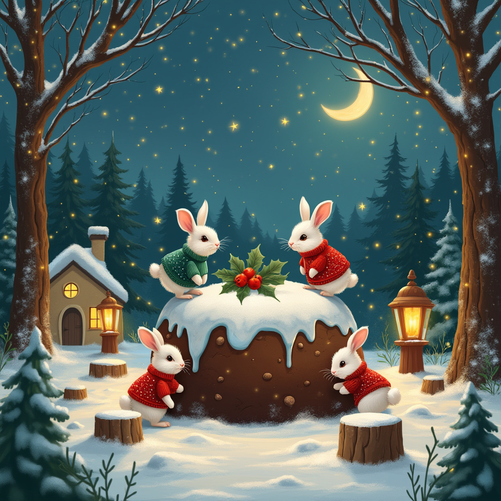 1) Christmas AI Generated Card - Rabbits, Christmas pudding, and ...