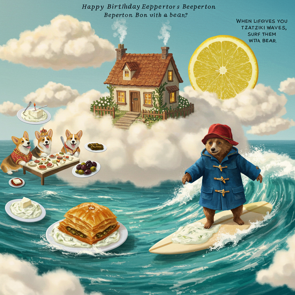 1) Birthday AI Generated Card - Corgis, Paddington Bear, Cottages ...