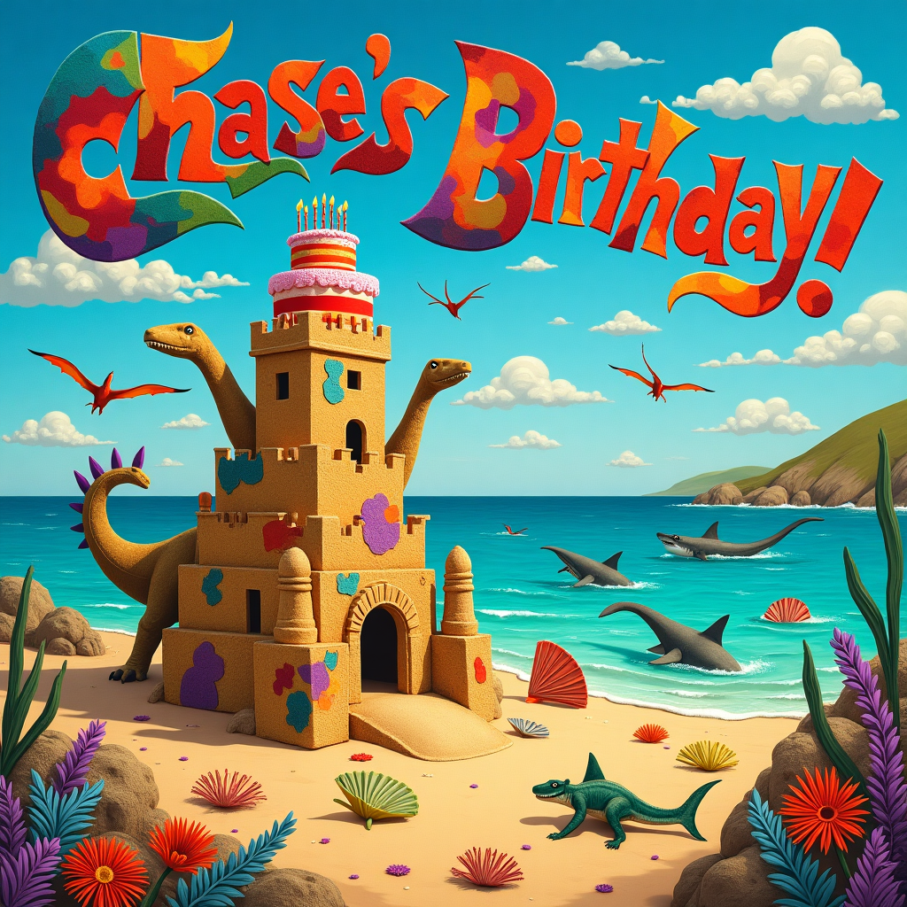 Sand Castles Birthday Cards - Silly Robot Cards