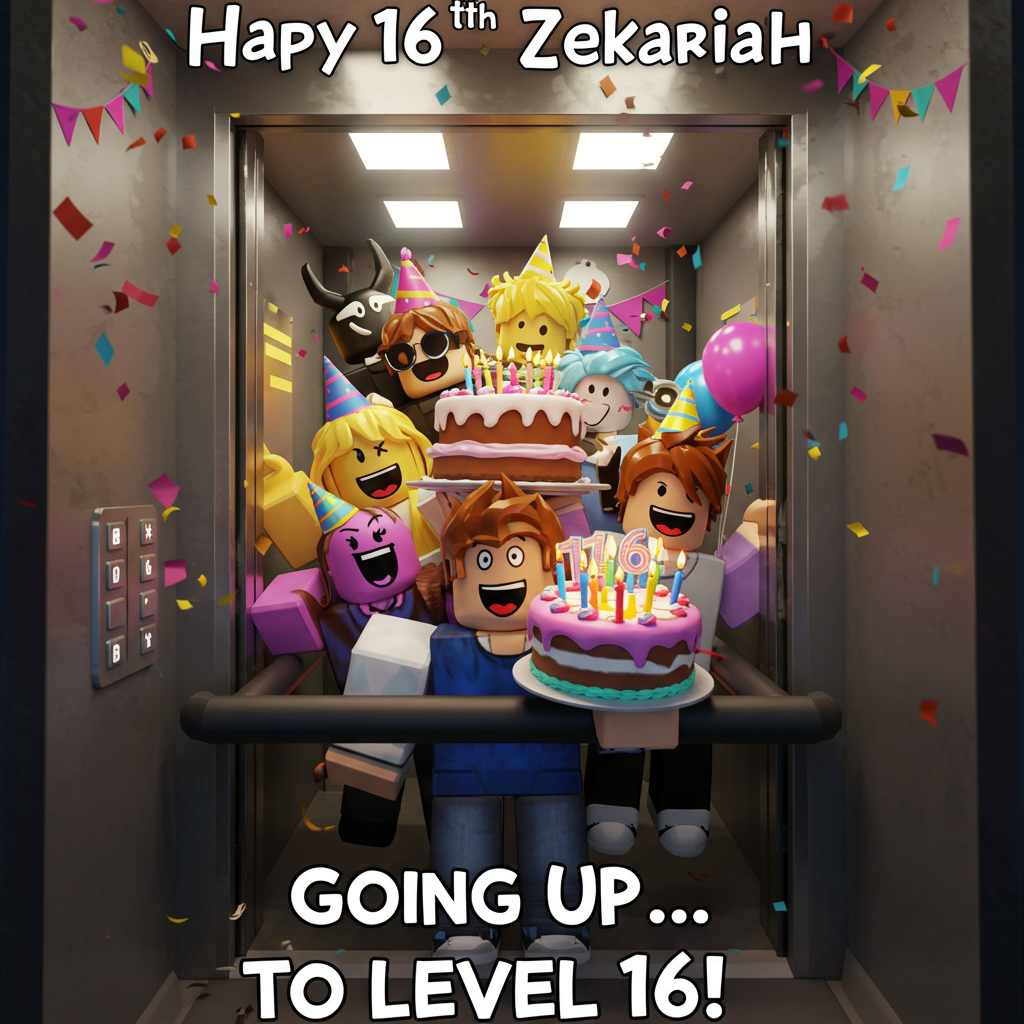 1) Birthday AI Generated Card - Elevators , Roblox, 16th Birthday , and (a6388)