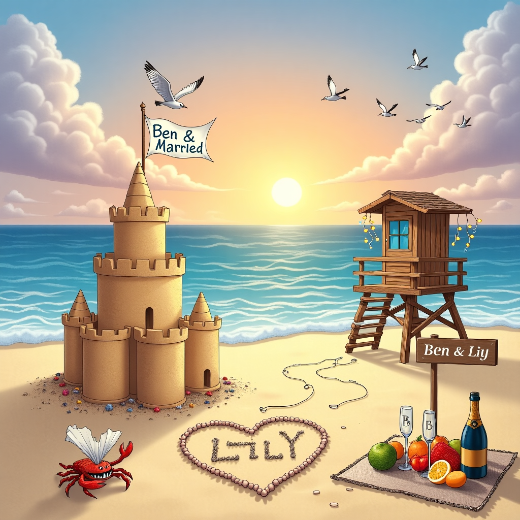 Beach Theme Wedding Cards - Silly Robot Cards