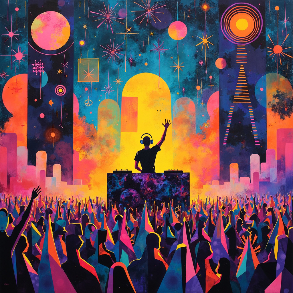 1) Birthday AI Generated Card - 90's rave , Massive croud, Florescent ...