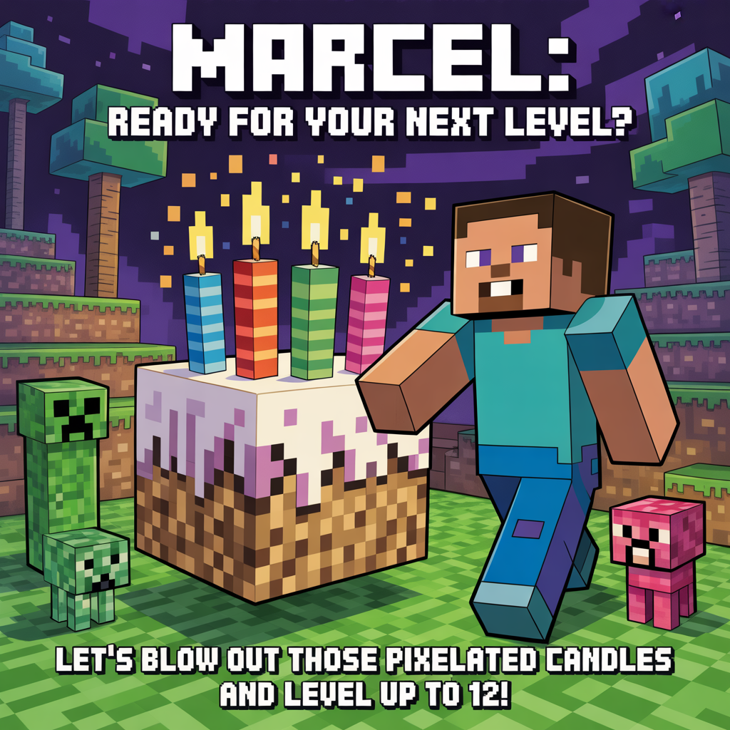 1) Birthday AI Generated Card - Minecraft, Geburtstag, 12, Kerzen, Next Level, and (bc499)