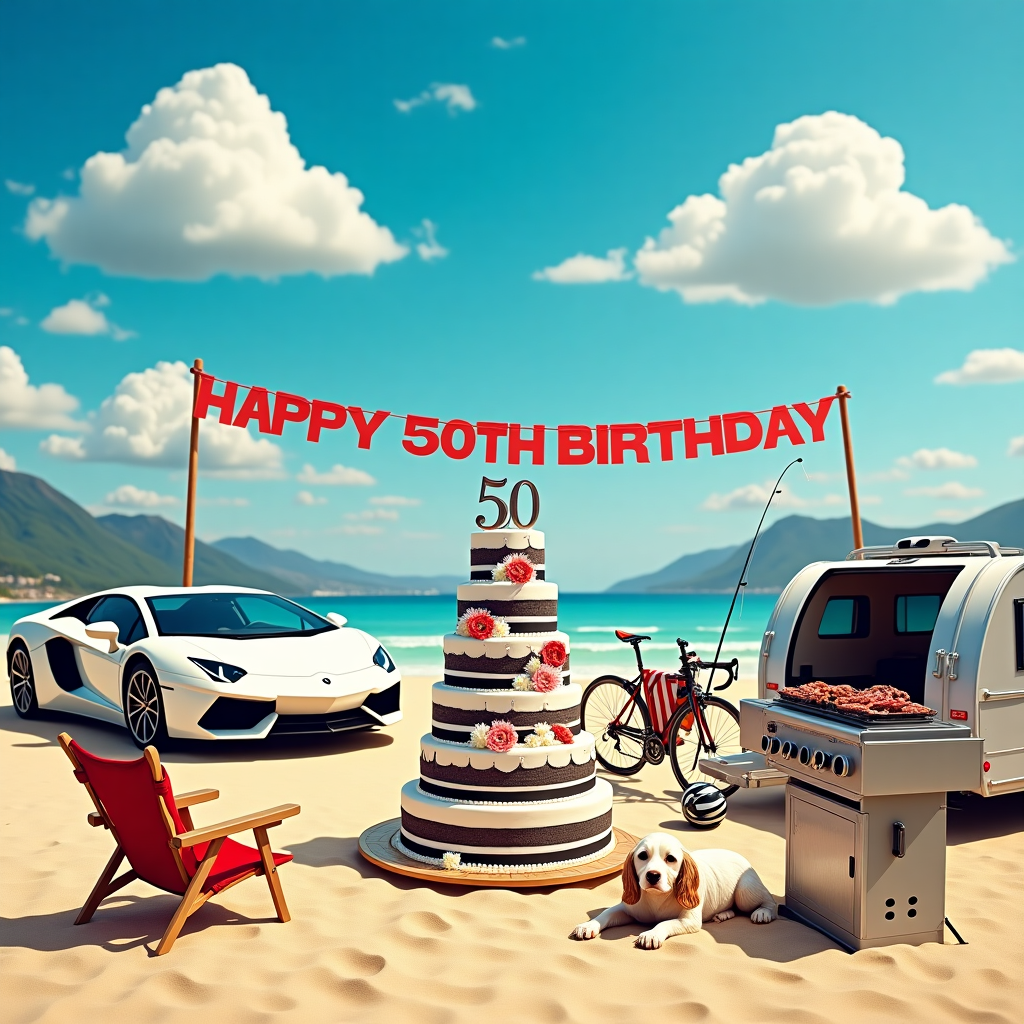 Big 50th Birthday Cake Birthday Cards - Silly Robot Cards