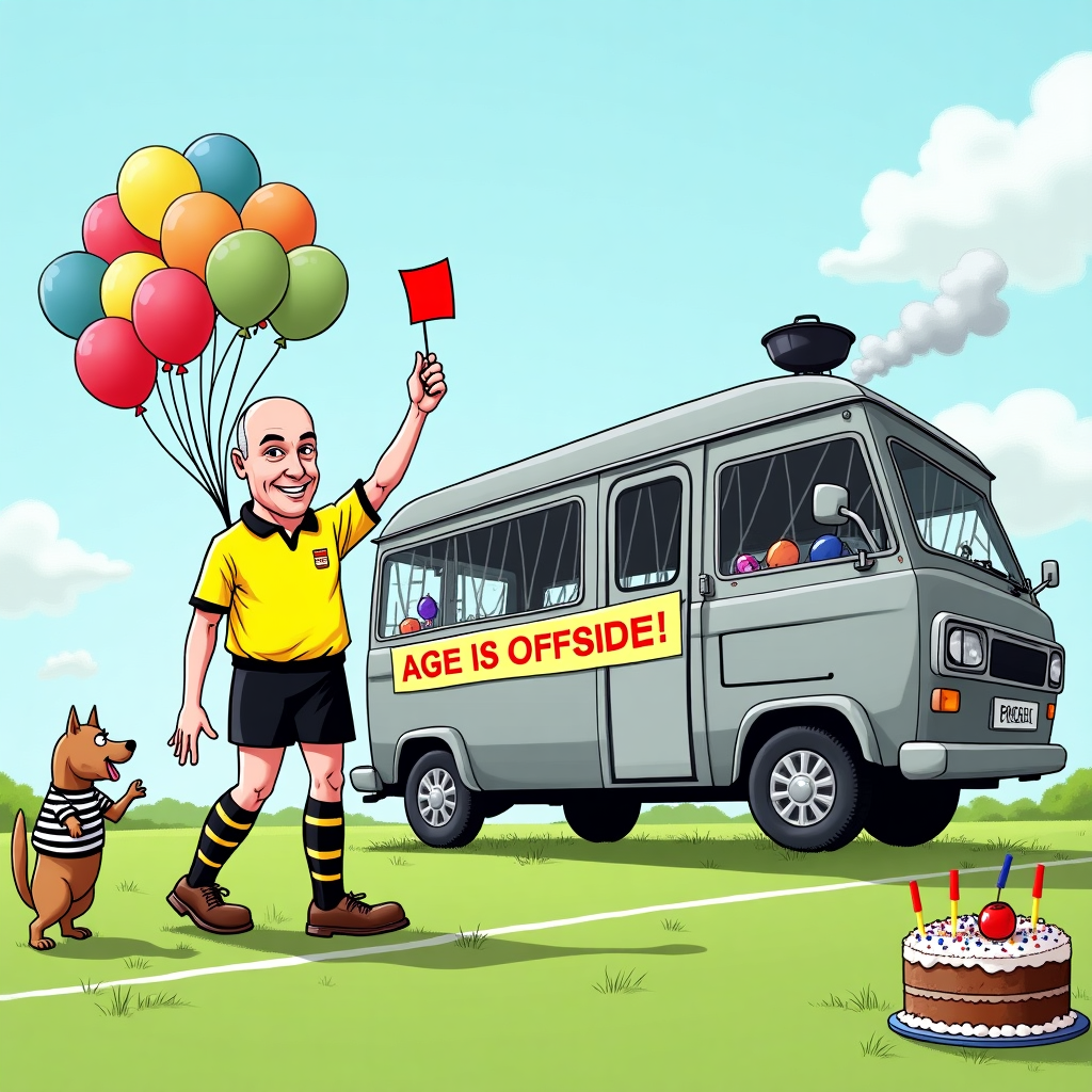 2) Birthday AI Generated Card - Grey camper , Bald and 60, and Football ...