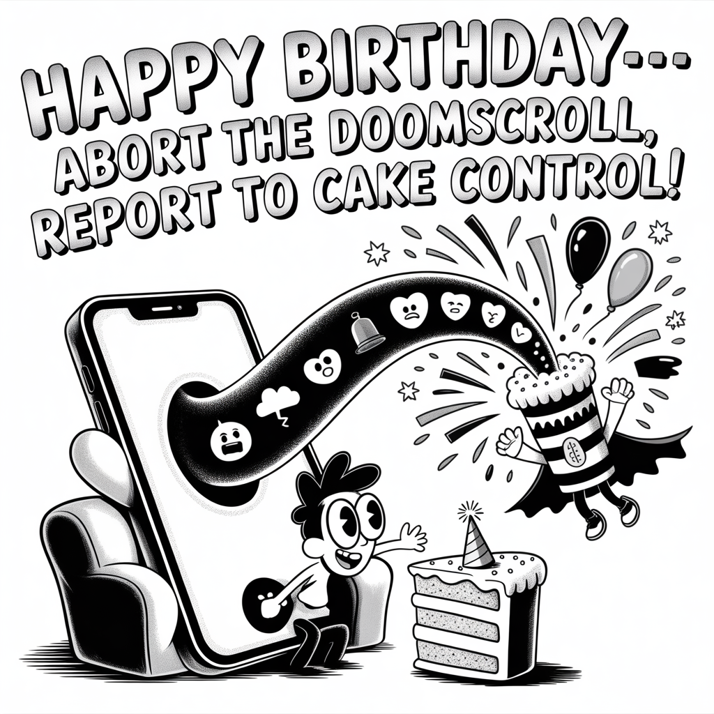 1) Birthday AI Generated Card - Doom scrolling, and (08264)
