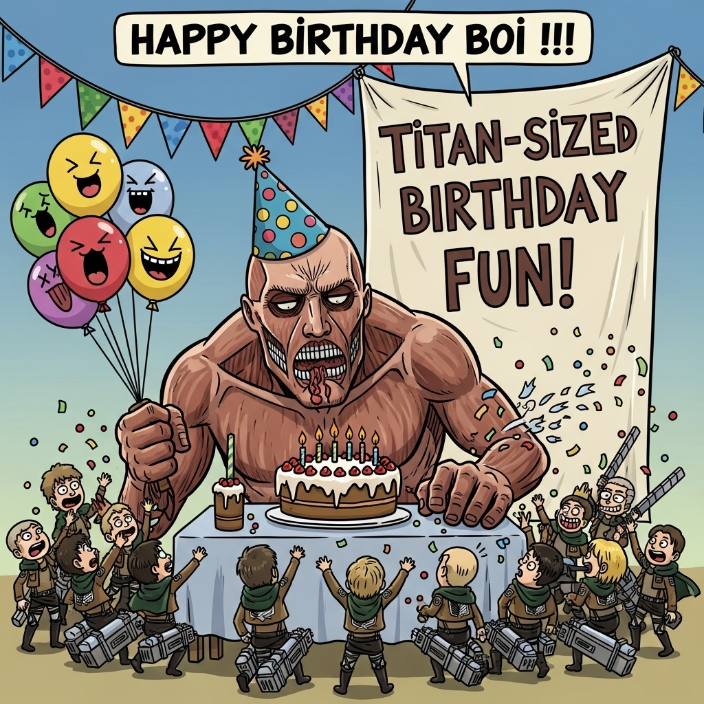 1) Birthday AI Generated Card - Attack on titan, and (aa5da)