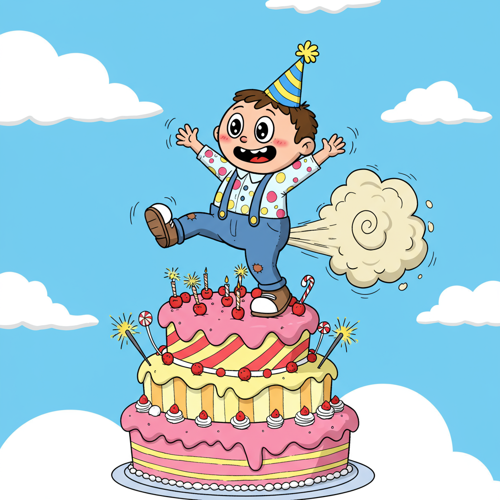 2) Birthday AI Generated Card - Standing on a birtday cake farting (324e4)