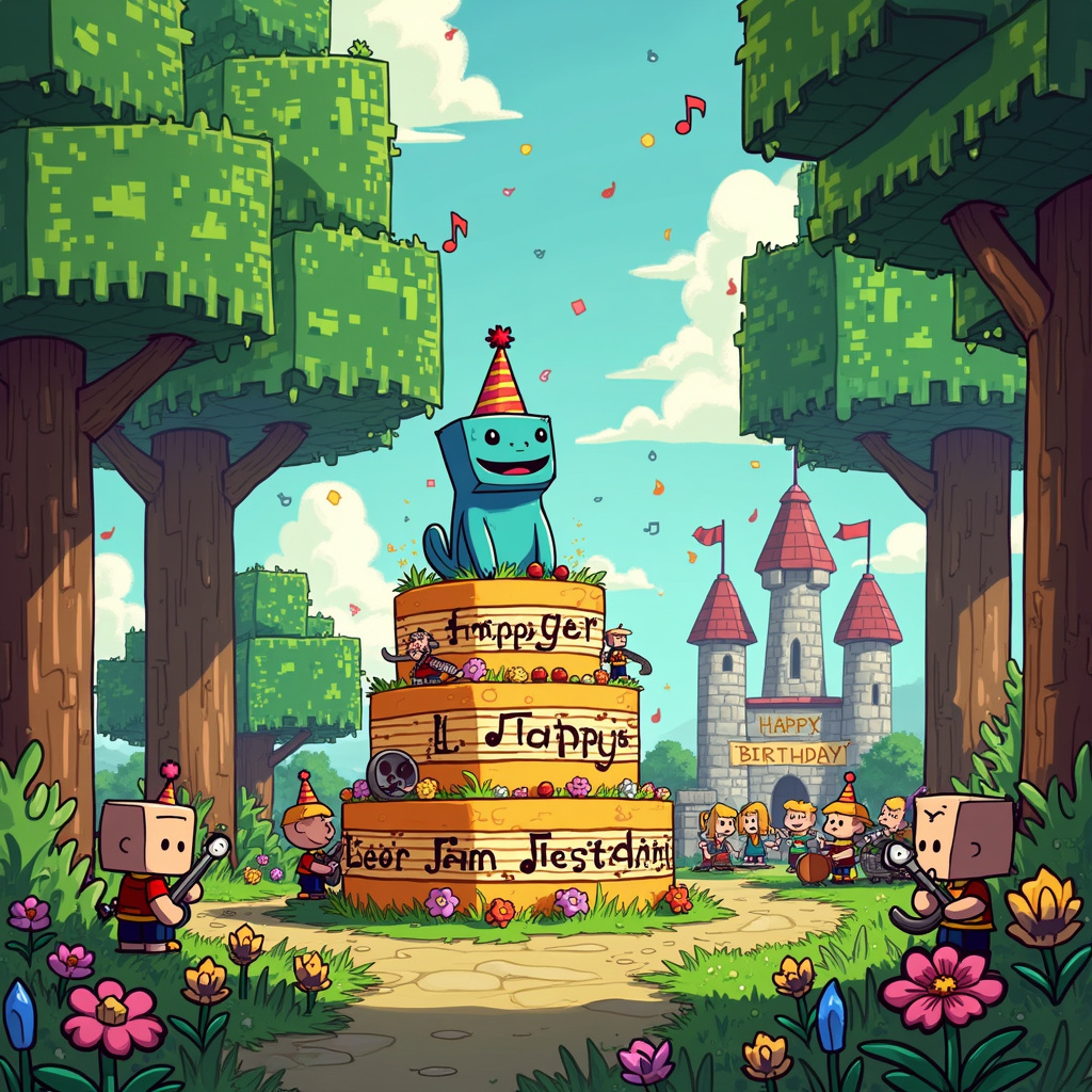 1) Birthday AI Generated Card - Axolotl , Minecraft, and Music (0eebc)