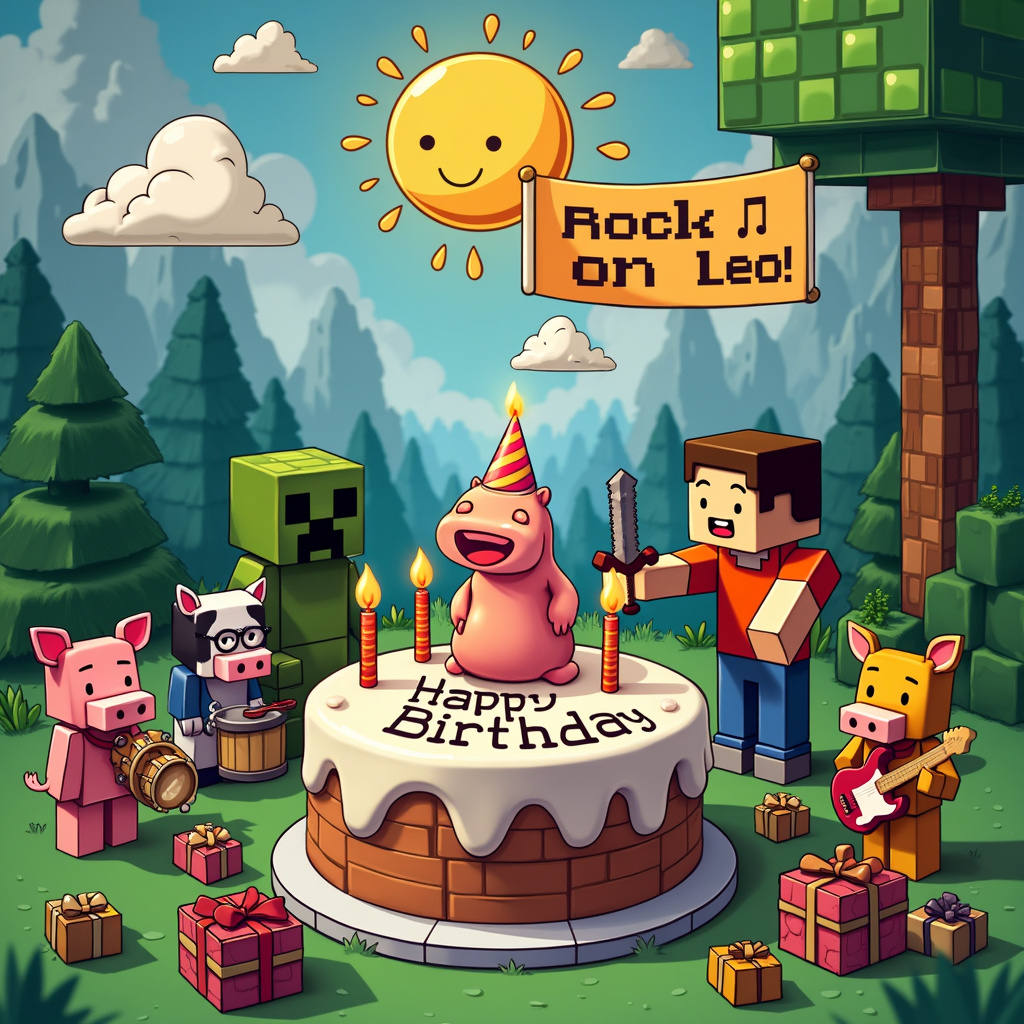 2) Birthday AI Generated Card - Axolotl , Minecraft, and Music (dabc5)