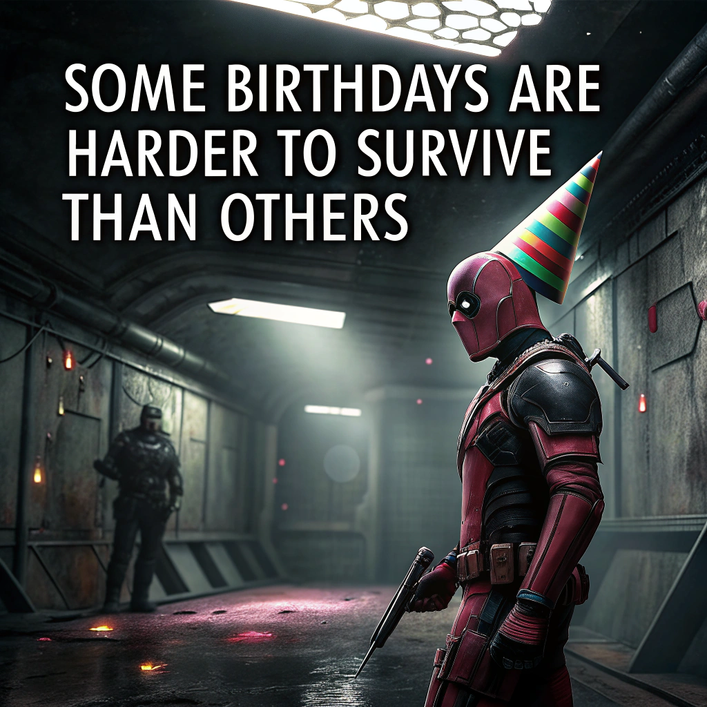 1) Birthday AI Generated Card - Deadpool saying "Stay away from the ...