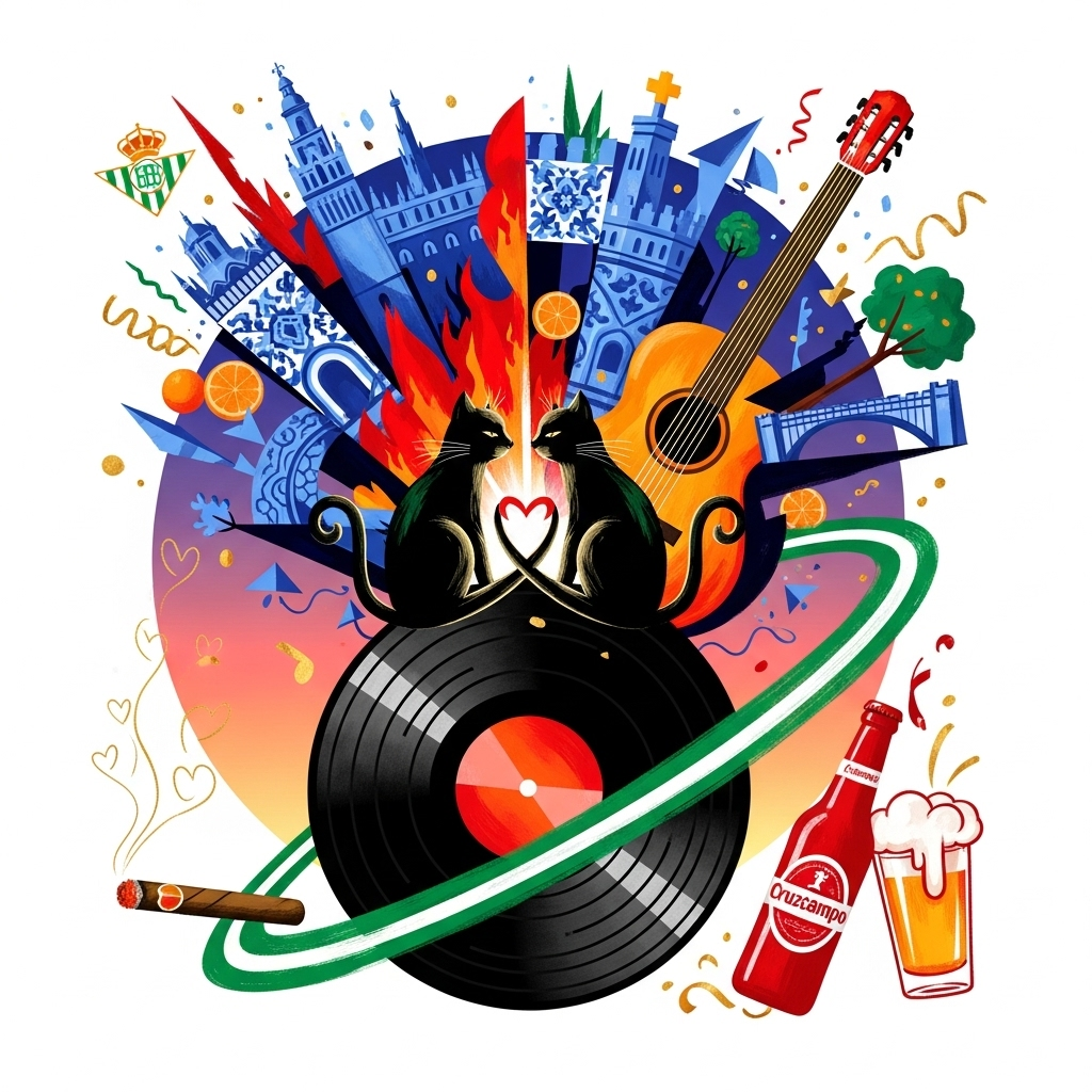 1) Anniversary AI Generated Card - Seville, Cats guitar cigarillos cruz ...