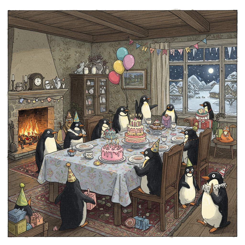 Penguin Party Birthday Cards - Silly Robot Cards