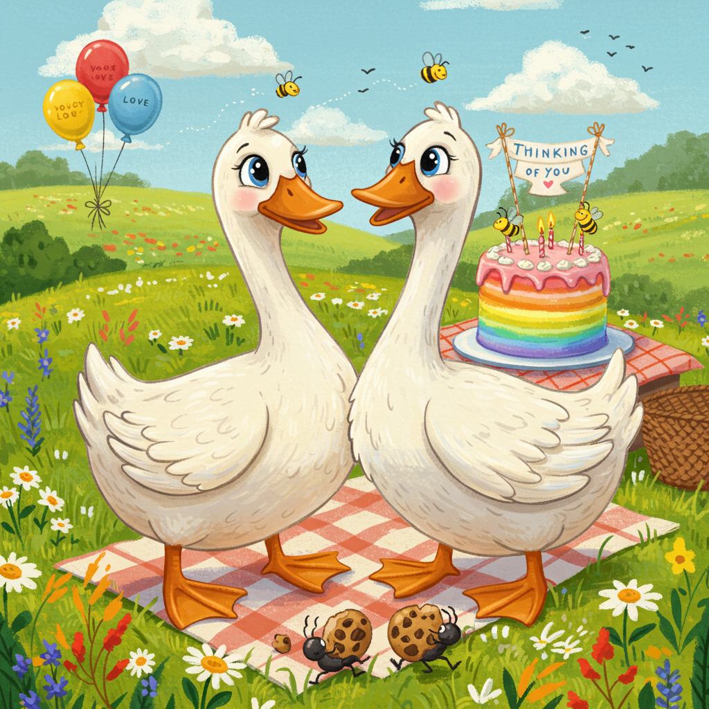 Goose hugging another Goose Birthday Cards - Silly Robot Cards