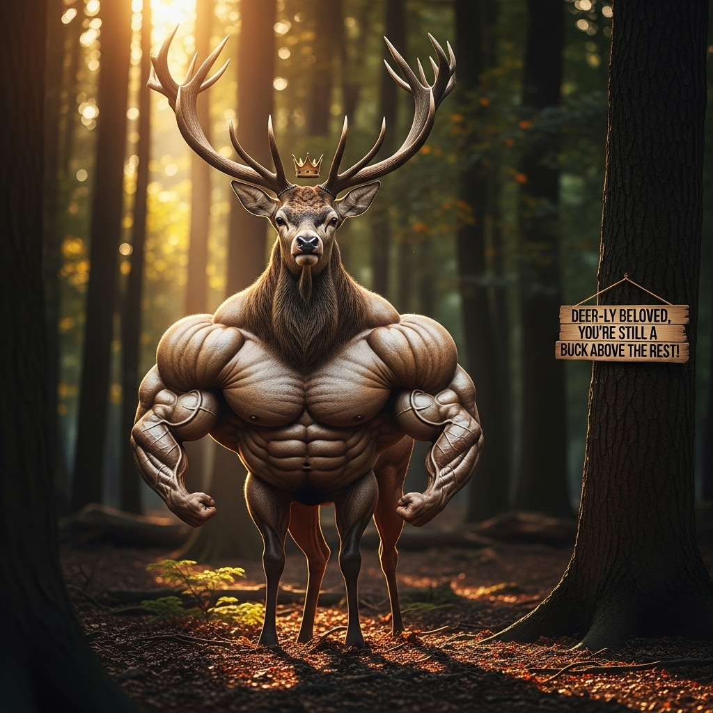 Muscular Stag Birthday Cards - Silly Robot Cards