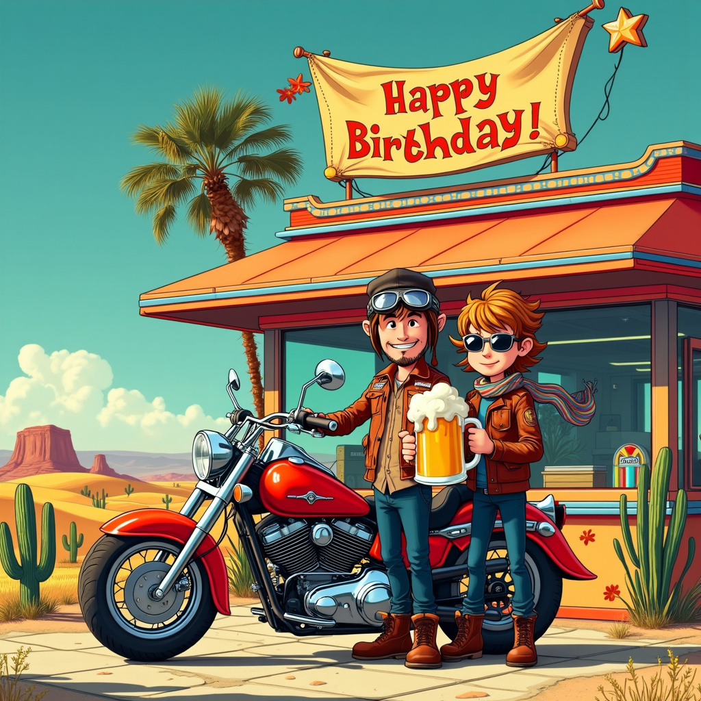 Motorcycle Rides Birthday Cards - Silly Robot Cards