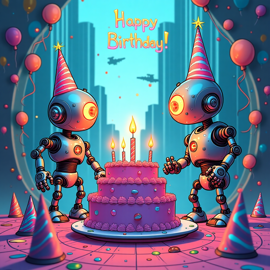 Robotic Characters Birthday Cards - Silly Robot Cards