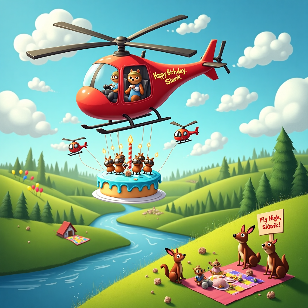 Helicopters Birthday Cards - Silly Robot Cards