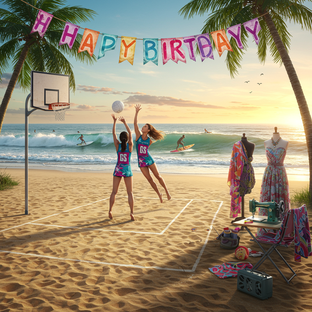 2) Birthday AI Generated Card - Netball , Surfing, and Fashion designer ...