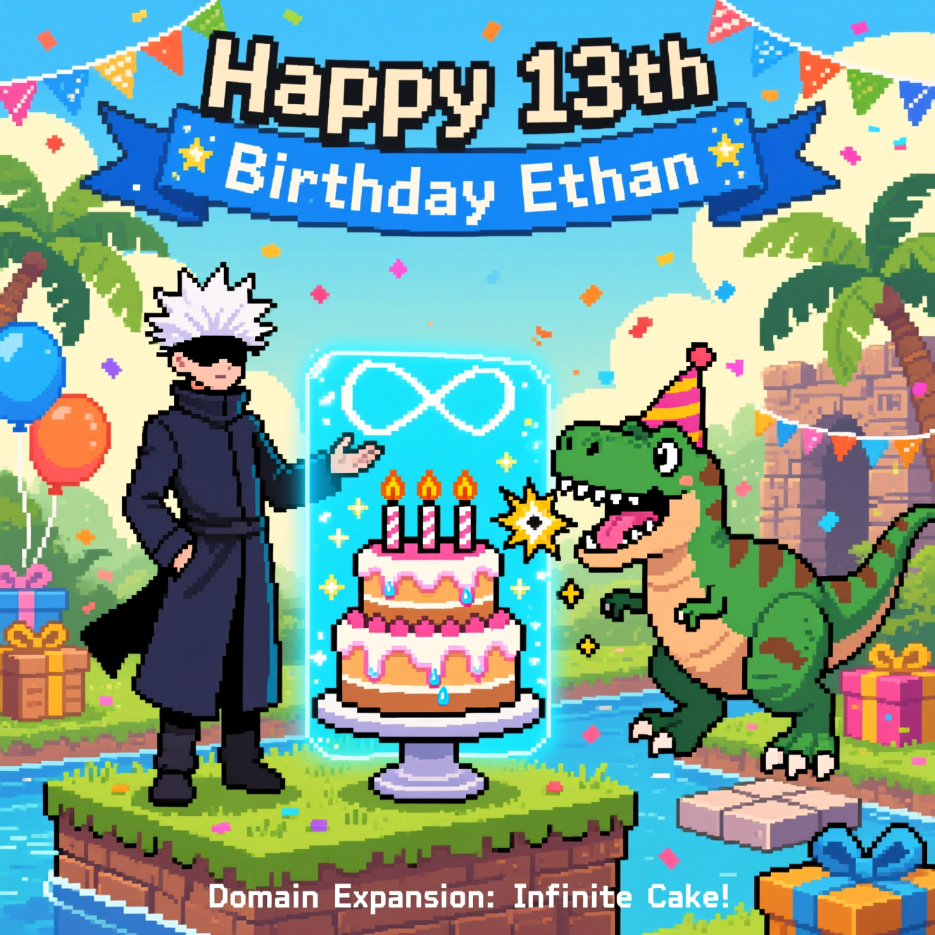 1) Birthday AI Generated Card - Satoru Gojo, Rexy, and (d3206)