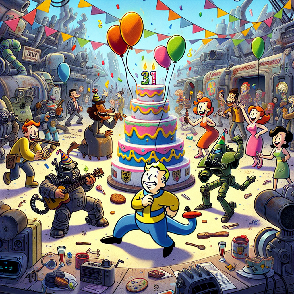 1) Birthday AI Generated Card - Fallout, and Music (7ca75)