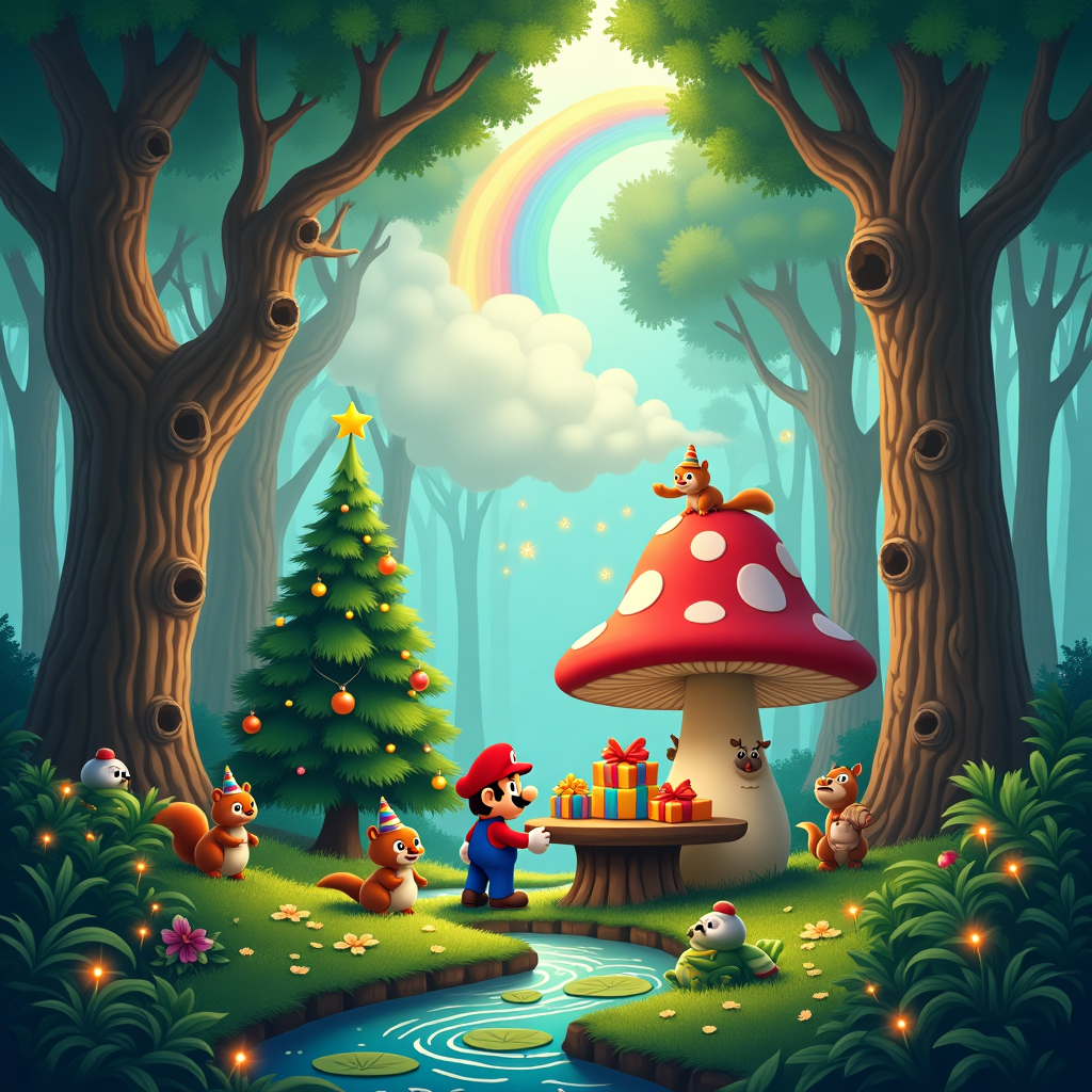 Super Mario join forest birthday party Birthday Cards - Silly Robot Cards