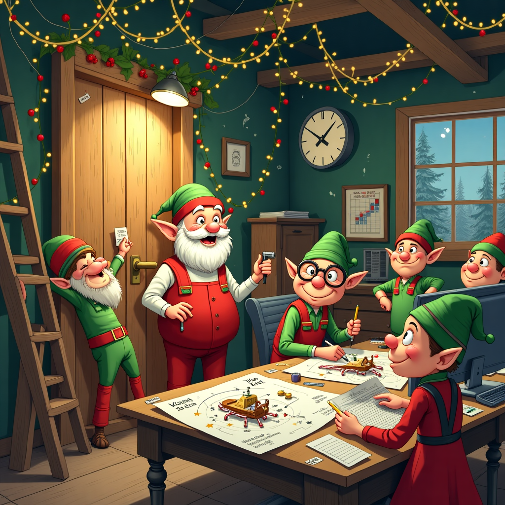 1) Christmas AI Generated Card - elves installing card access systems ...