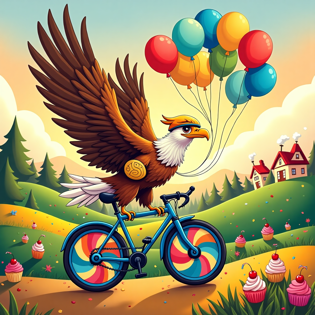 Eagle Bicyclist Birthday Cards - Silly Robot Cards