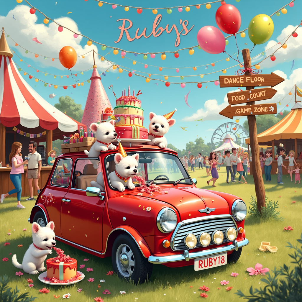 Colorful Festival Scene Birthday Cards - Silly Robot Cards